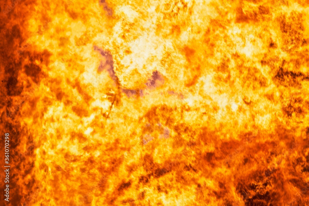 Raging flames of huge fire. Firestorm close up. Burning fire full frame ...