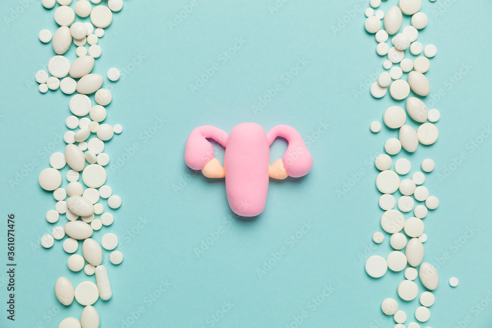 Healthy female uterus on a blue background. Gynecological diseases and ...