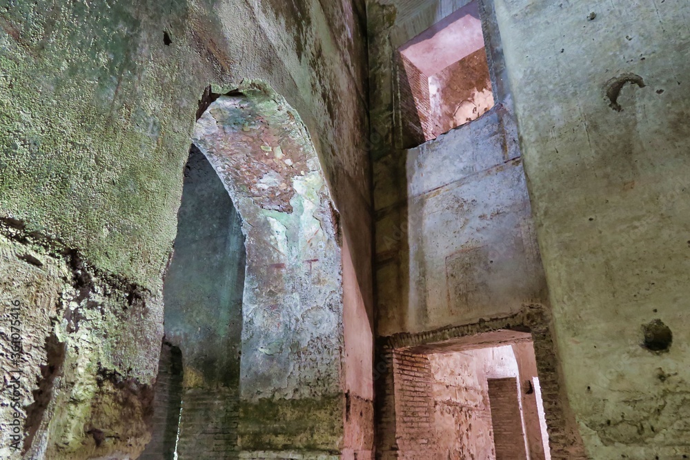 old wall of castle, photo as a background in old italian roman domus ...