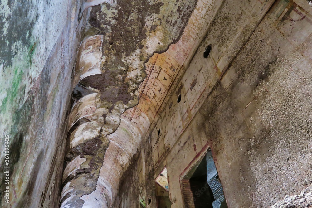 old stone wall of temple, photo as a background in old italian roman ...