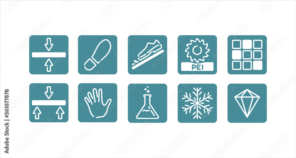 Ceramic tiles specification - characteristics icons - pictorgams set ...