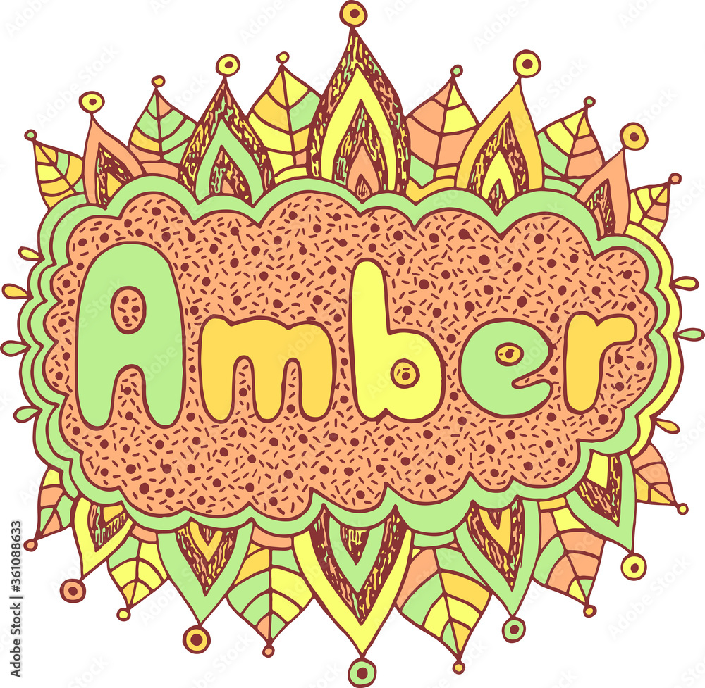 Colorful illustration with girl s name Amber. Greeting card design ...