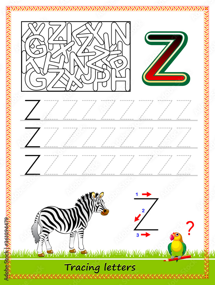 Vetor do Stock: Worksheet for tracing letters. Find and paint all ...