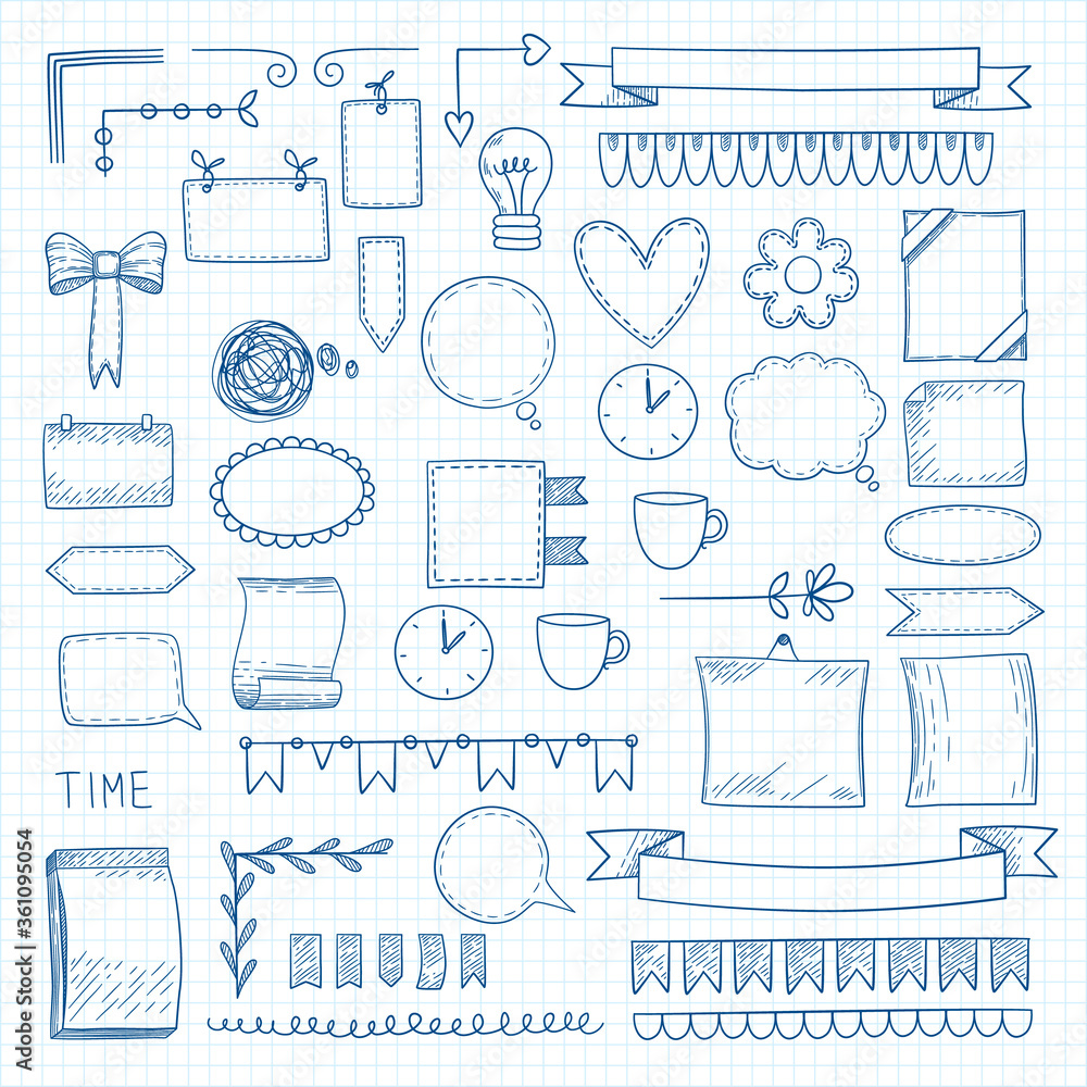 Diary doodle notes. Hand drawn graphic shapes frames for notebook daily ...