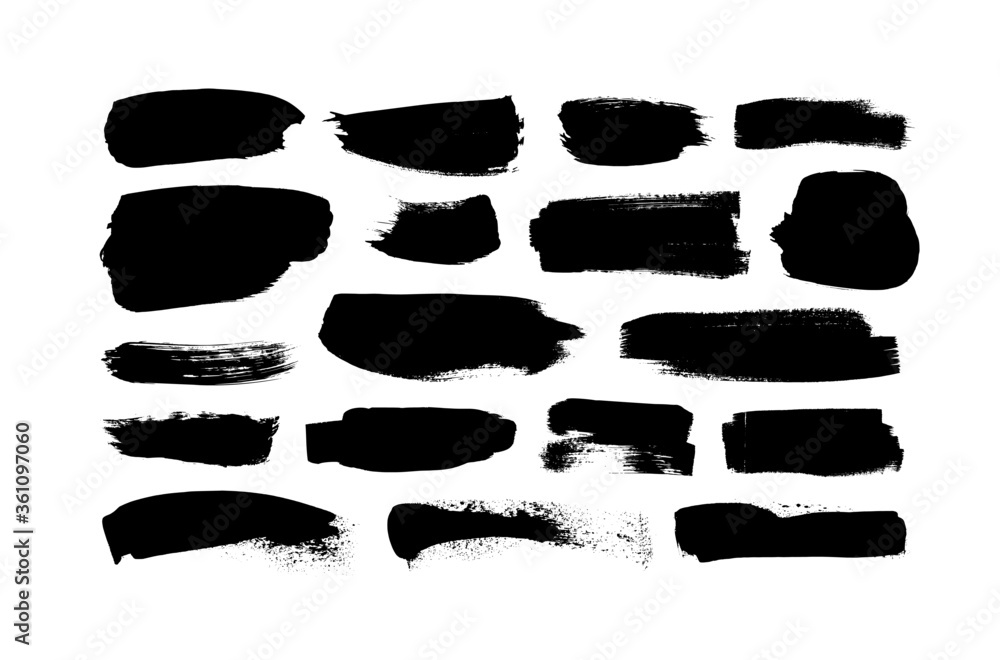 Vector grungy paint brush strokes collection. Calligraphy straight ...