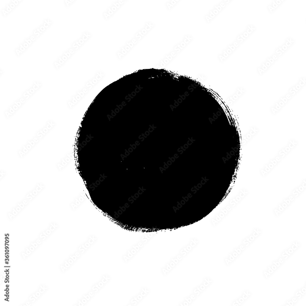 Black paint vector circle. Hand painted ink blob, round button, grunge ...