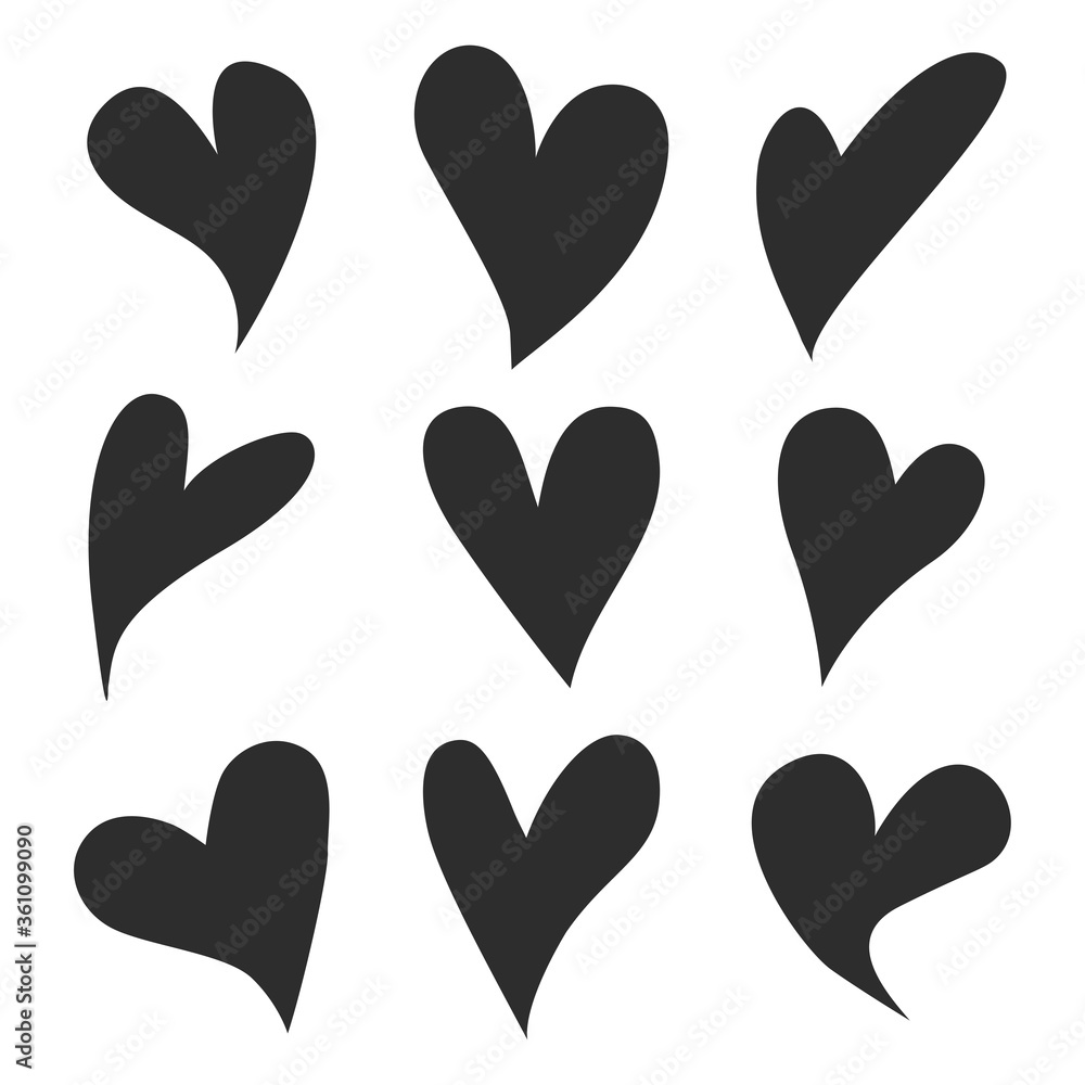 Set of heart Icons. Black minimalistic hearts isolated on white ...