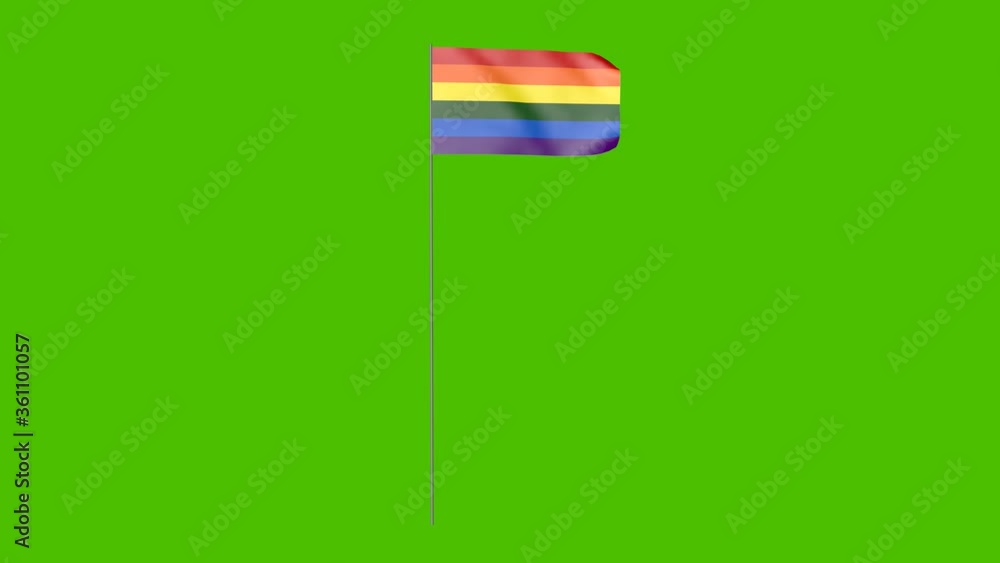 LGBT flag waving in the wind. 3D animation of the LGBTQ flag on a green ...