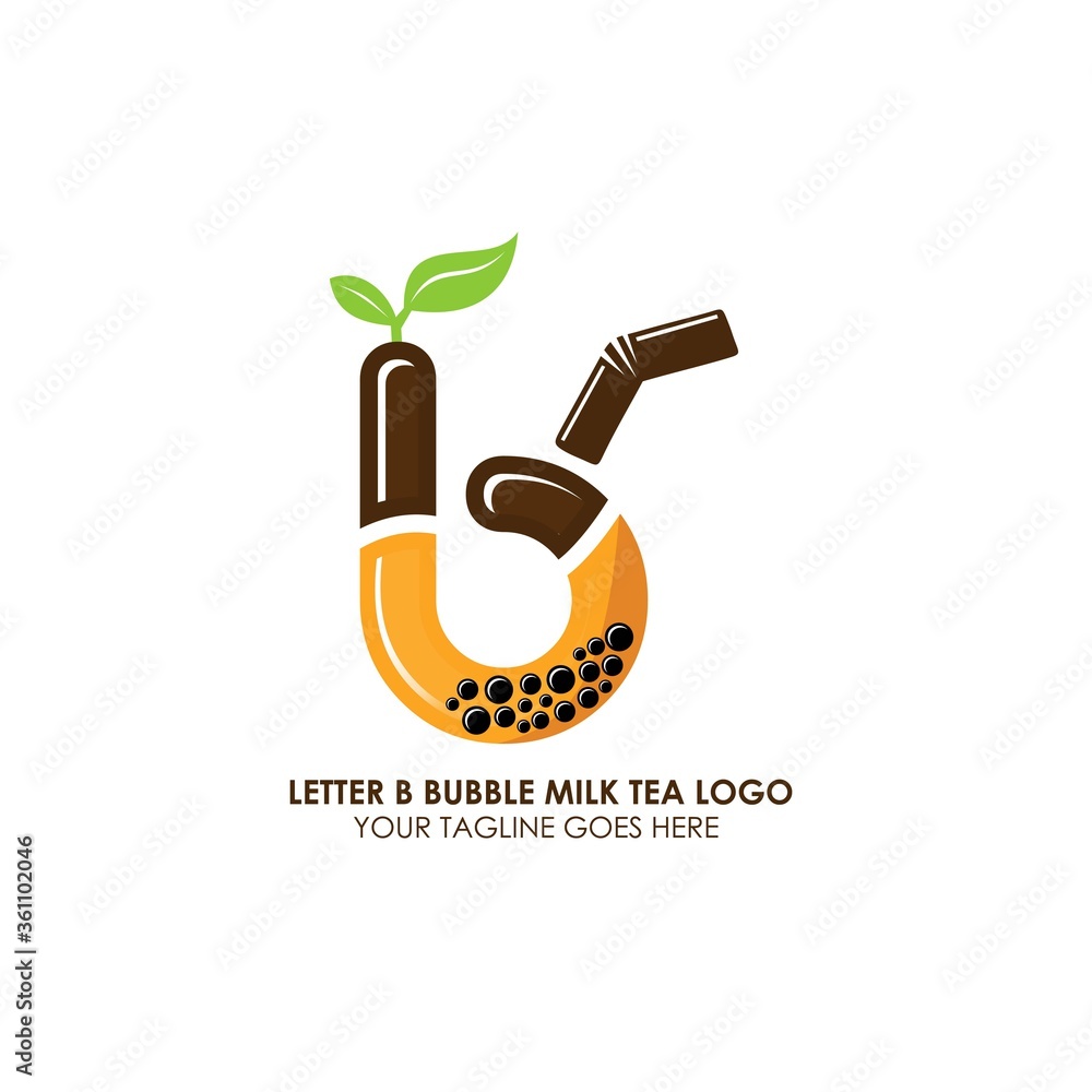 Bubble Tea Cup Drink or Milk Cocktail Logo with Initial B. Glass of ...