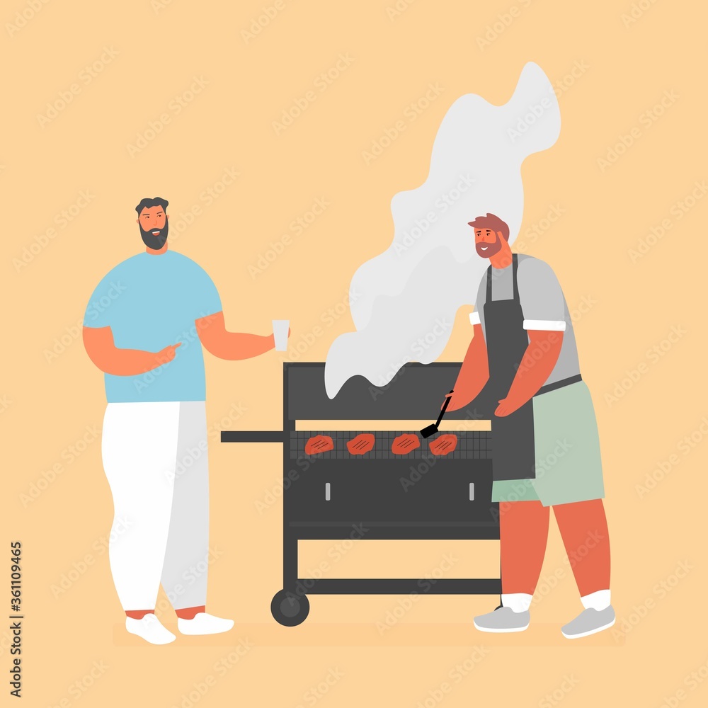 Friends chatting and grilling. Cartoon vector illustration Stock Vector ...