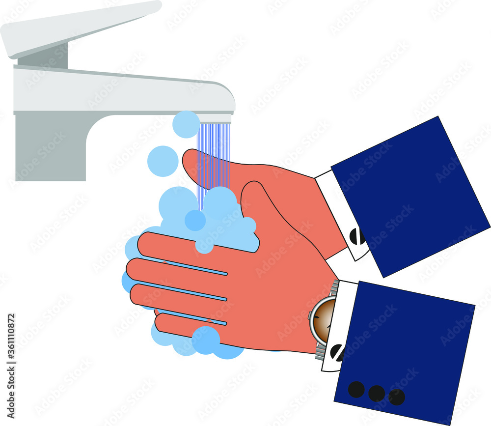 vector drawing hand washing with soap under the tap Stock Vector ...