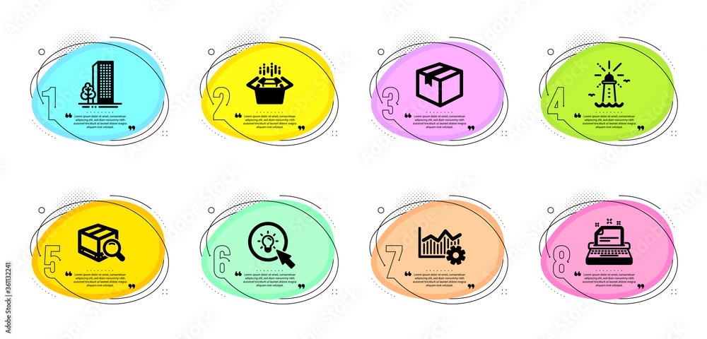 Buildings, Lighthouse and Energy signs. Timeline infographic ...