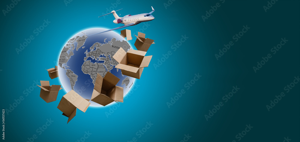 Aerial of cargo ship carrying container and running for export goods ...