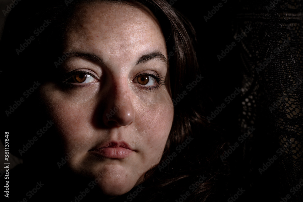 Vintage Photo Style Image Of Plus Size Bbw Brunette Woman Posing In A