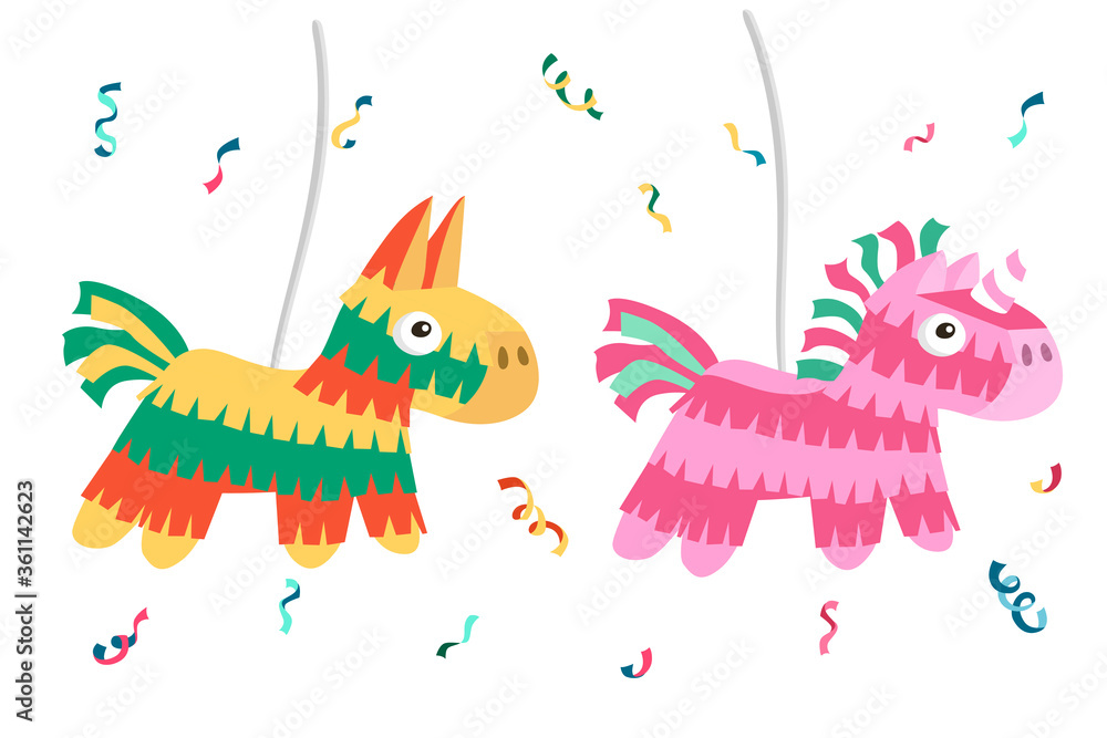 Vecteur Stock Unicorn pinata and donkey pinata. Cartoon vector ...