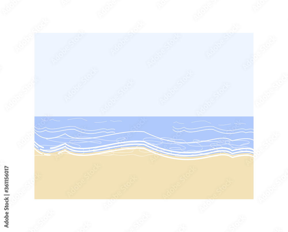 Empty beach semi flat vector illustration. Sandy sea shore with calm ...