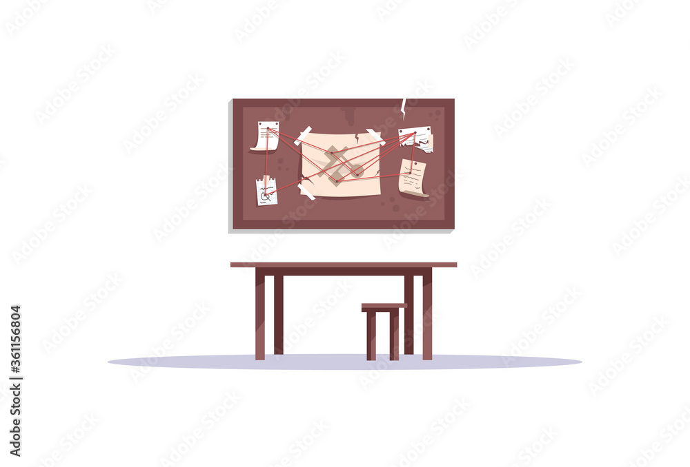 Evidence board semi flat RGB color vector illustration. Wooden board ...