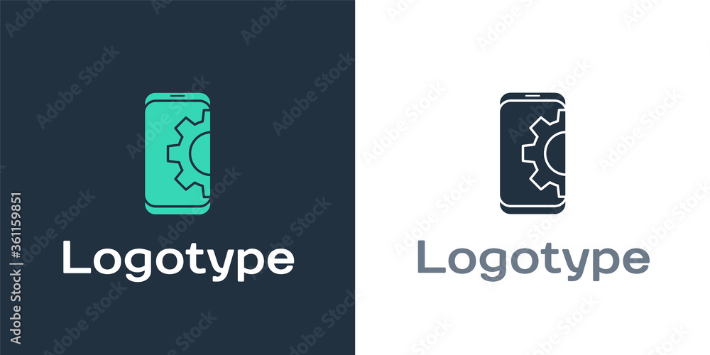 Logotype Setting on smartphone icon isolated on white background ...