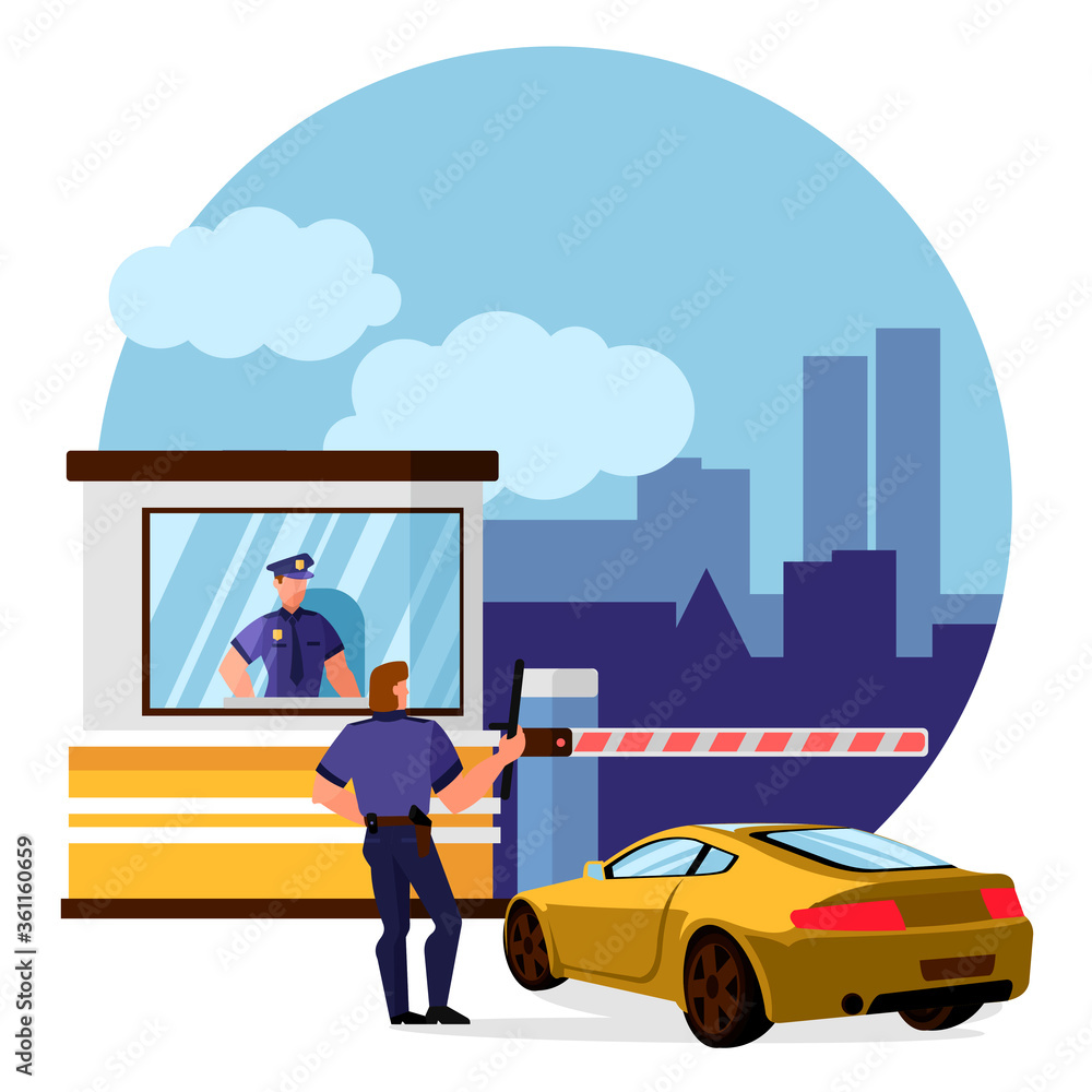 Cartoon Color Characters People and Protect Toll Booth Concept. Vector ...