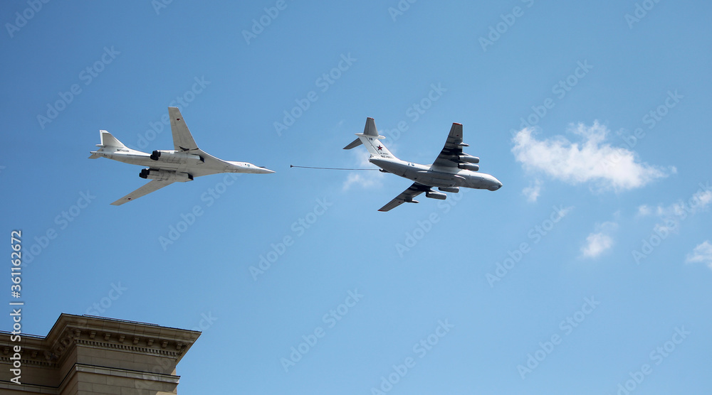 MOSCOW, RUSSIA - June 24,2020: Air parade of Russian aircraft IL 78 and ...