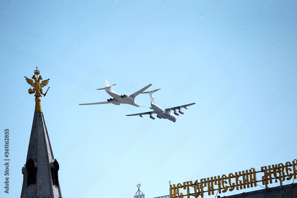 MOSCOW, RUSSIA - June 24,2020: Air parade of Russian aircraft IL 78 and ...
