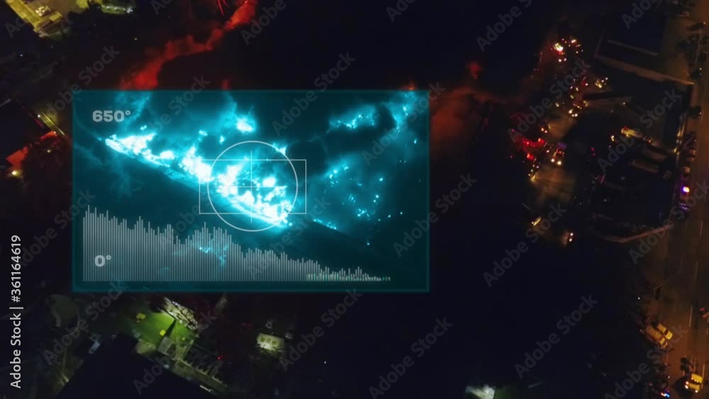 Thermal camera data screen on a building fire, while the fire ...