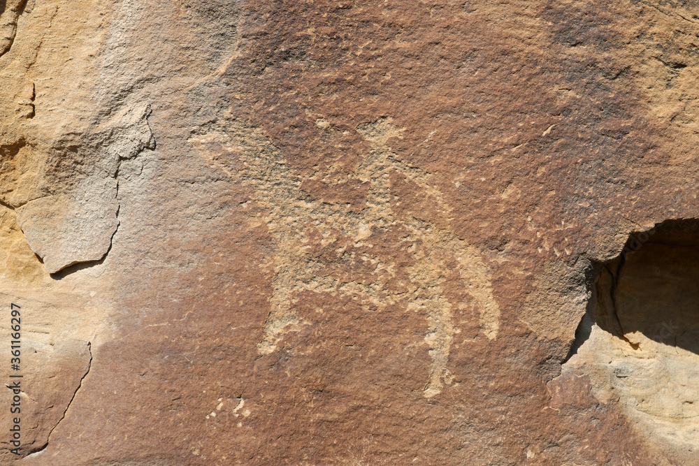 Ancient Native American Indian rock art petroglyph horse rider Utah ...