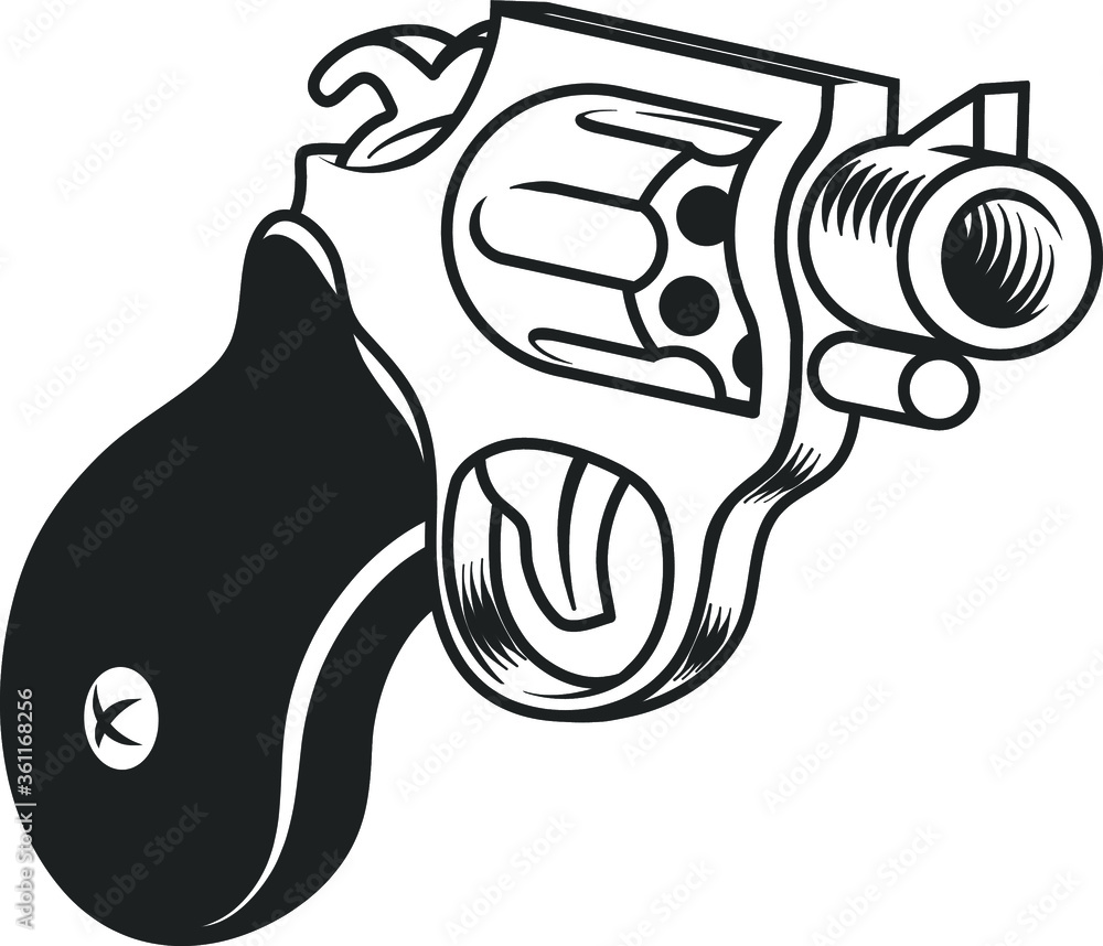 Revolver. Vector illustration, firearm Isolated. Line drawing in ink ...
