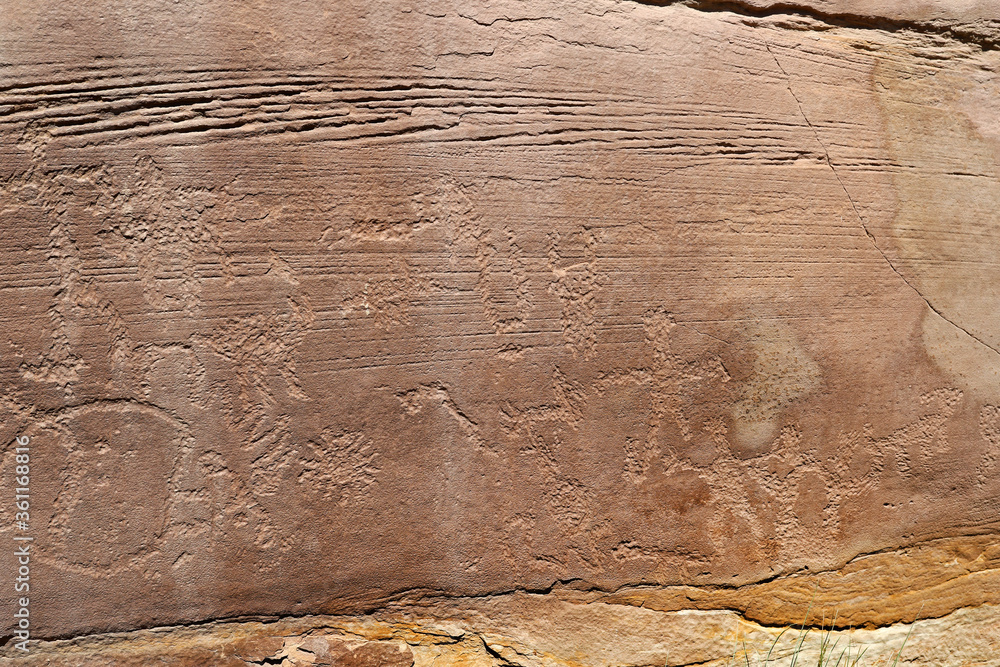Native American Indian rock art petroglyph group Utah 1399. Nine Mile ...