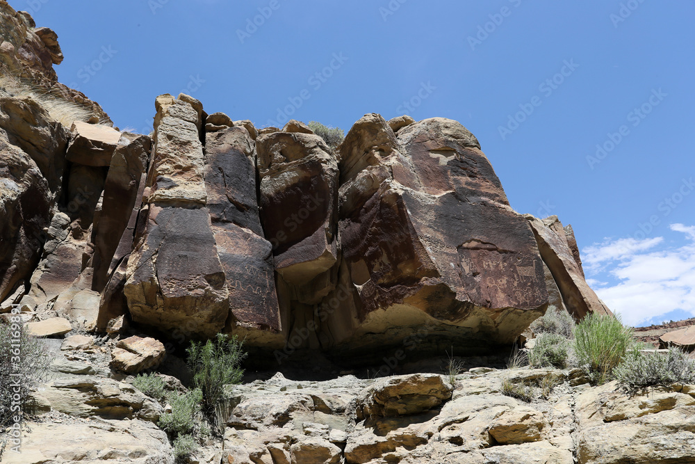 Native American Indian rock art petroglyph rock face Utah 1380. Nine ...