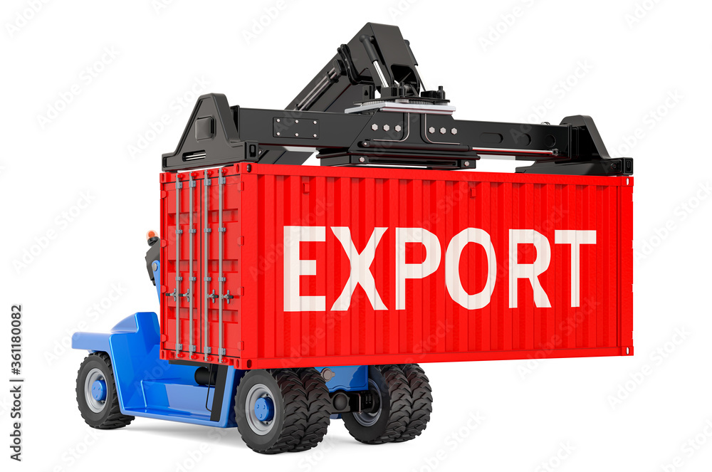 Export Container Shipping concept. Cargo container with reach stacker ...
