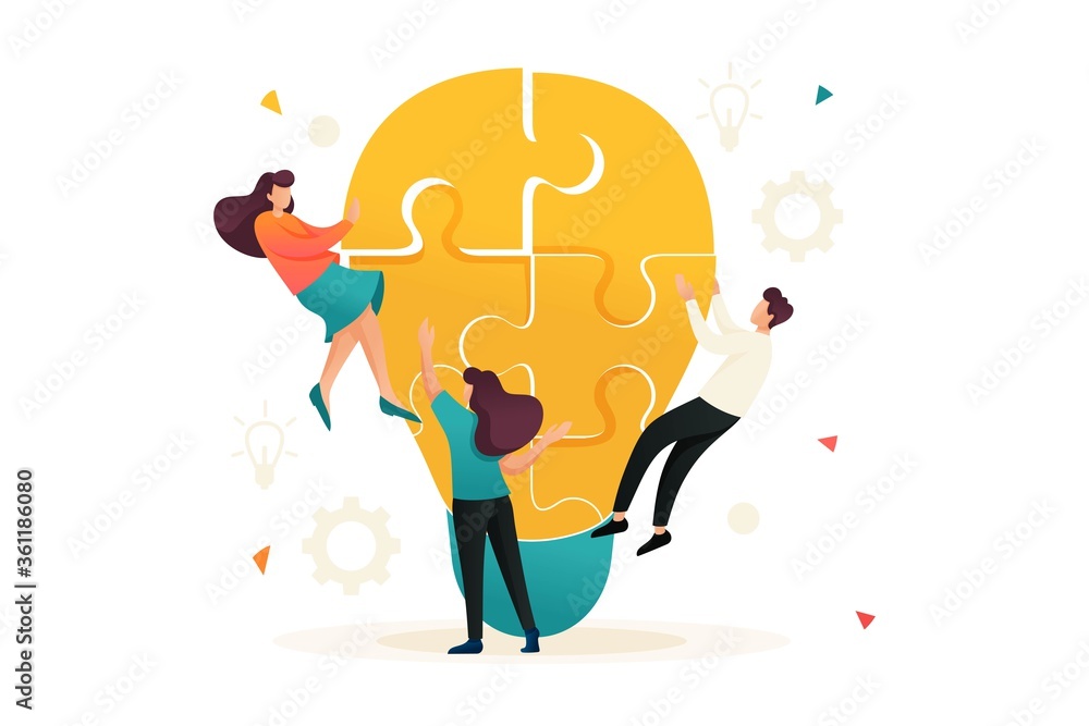 Young team Creates an idea, teamwork. Brainstorm business ideas. Flat ...