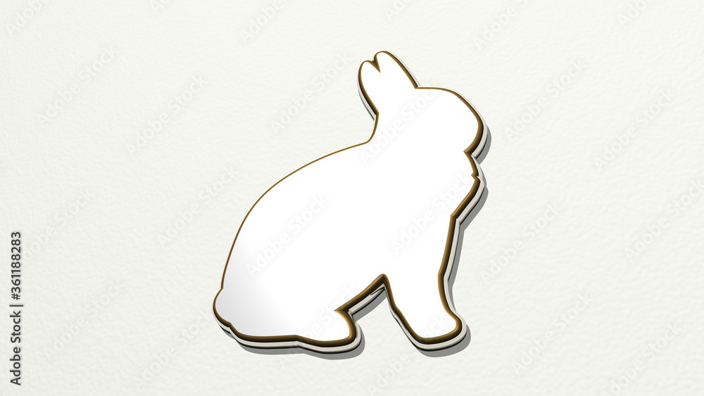 RABBIT from a perspective on the wall. A thick sculpture made of ...