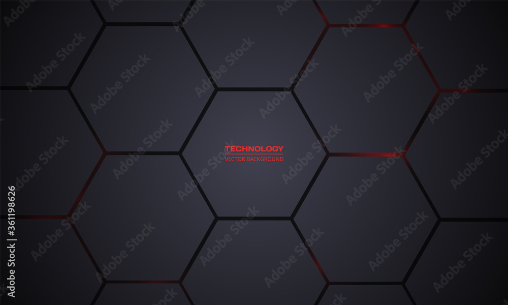 Technology dark hexagonal vector background. Abstract red bright ...