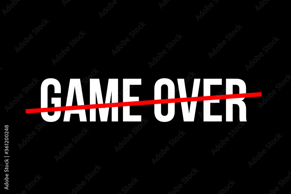 Game Over logo in white with red line over. Gamer playing console ...