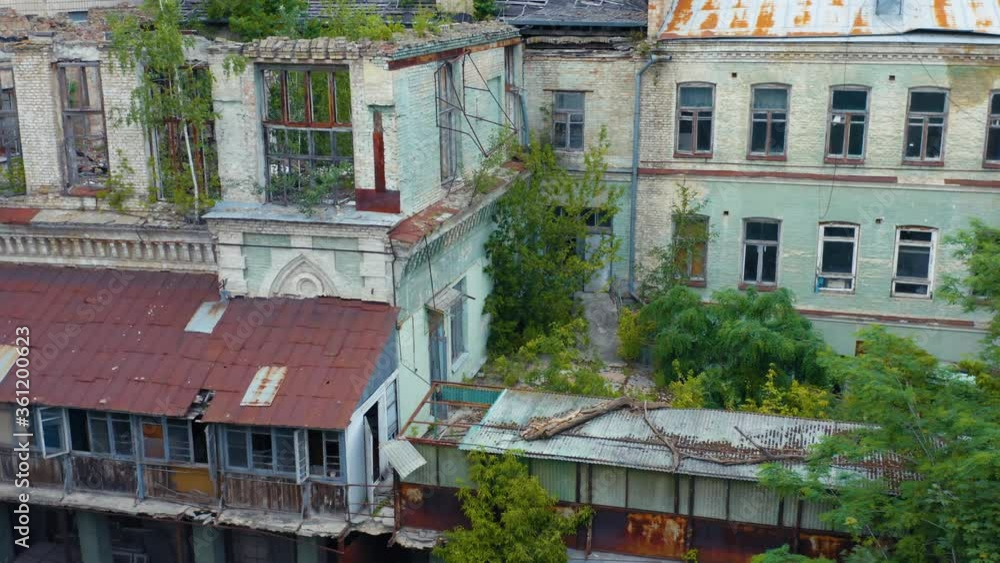 Abandoned ruined old manor (mansion) house with broken windows and ...