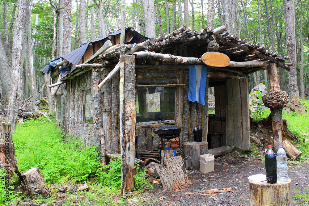 A rustic shack in the middle of a forest in Patagonia, Argentina. Stock ...