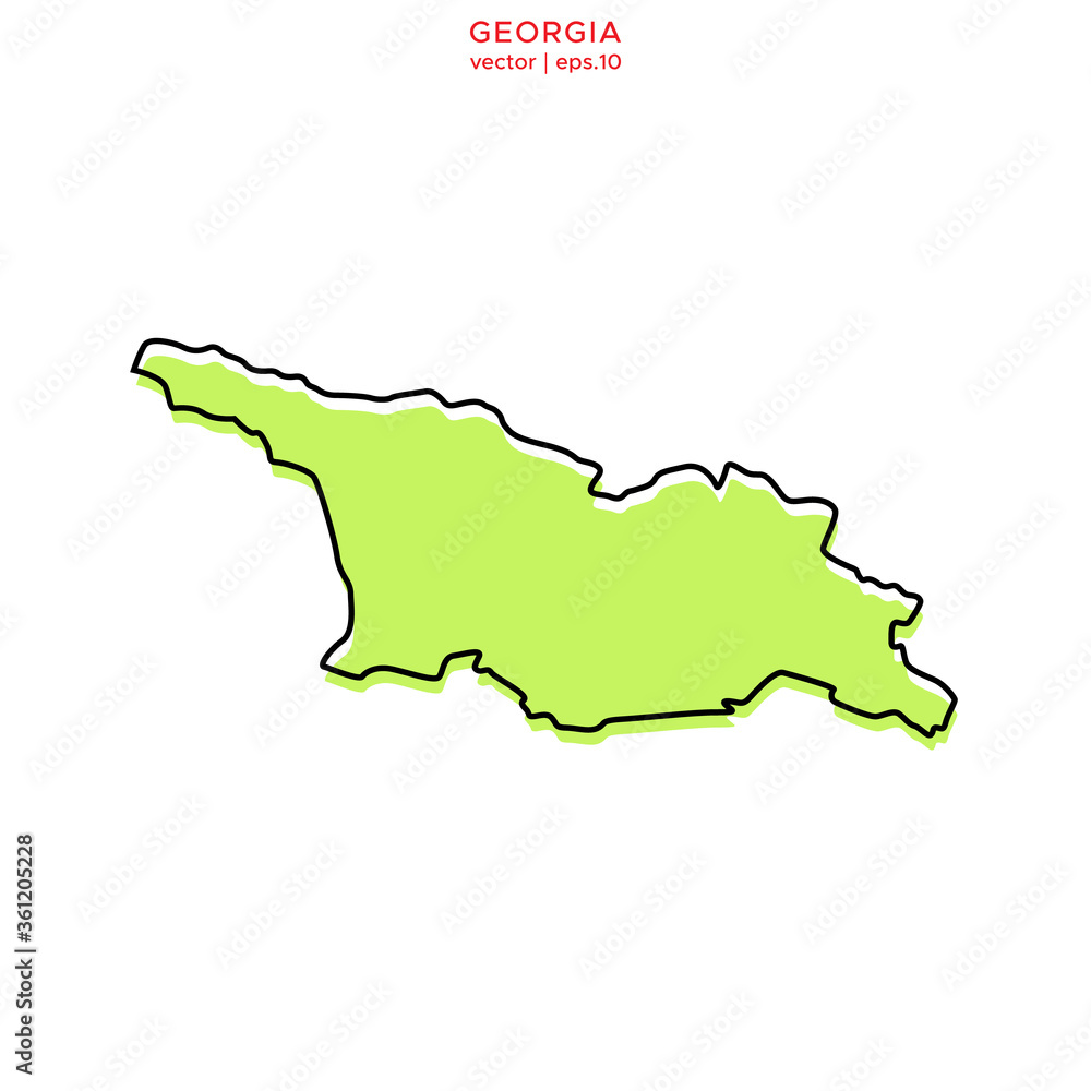 Green Map of Georgia with Outline Vector Design Template. Editable ...