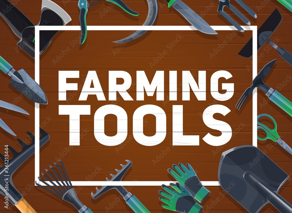 Gardening and farming hand tools, agriculture. Vector shovel and ax ...