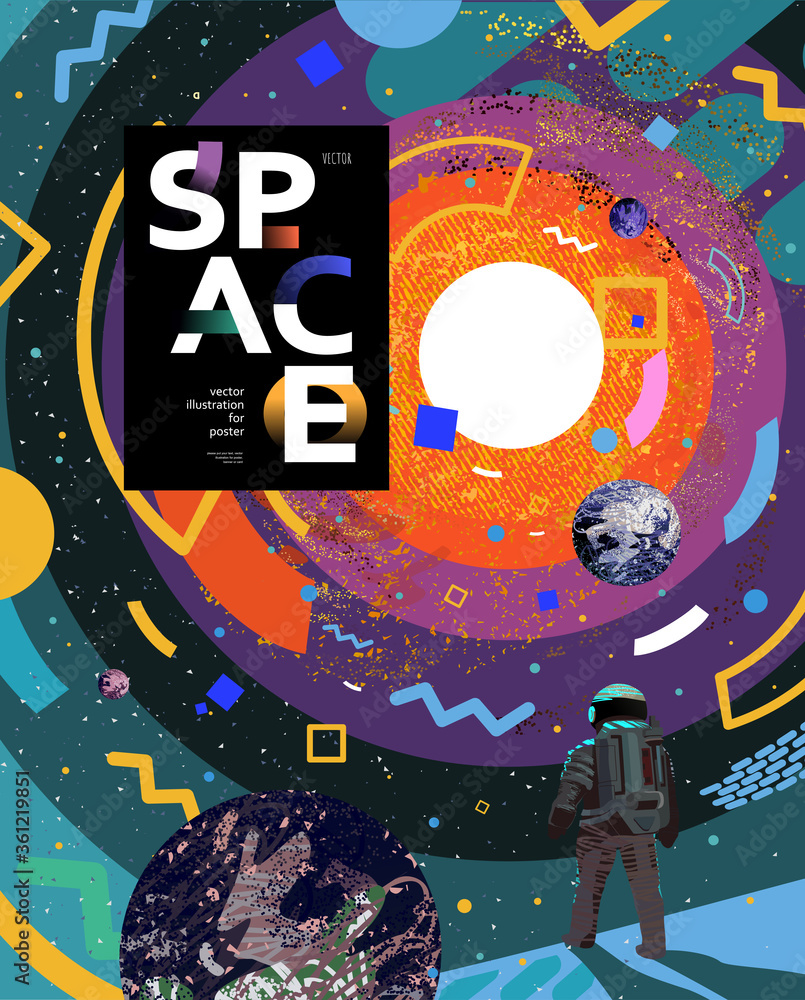 Space and astronaut banner template. Vector illustration of cosmonaut ...