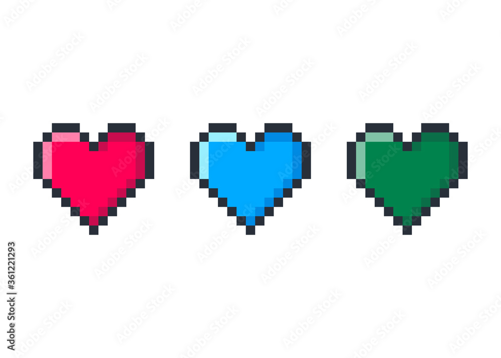 Pixel art heart. love and valentine. Pixel game life bar. Vector art 8 ...