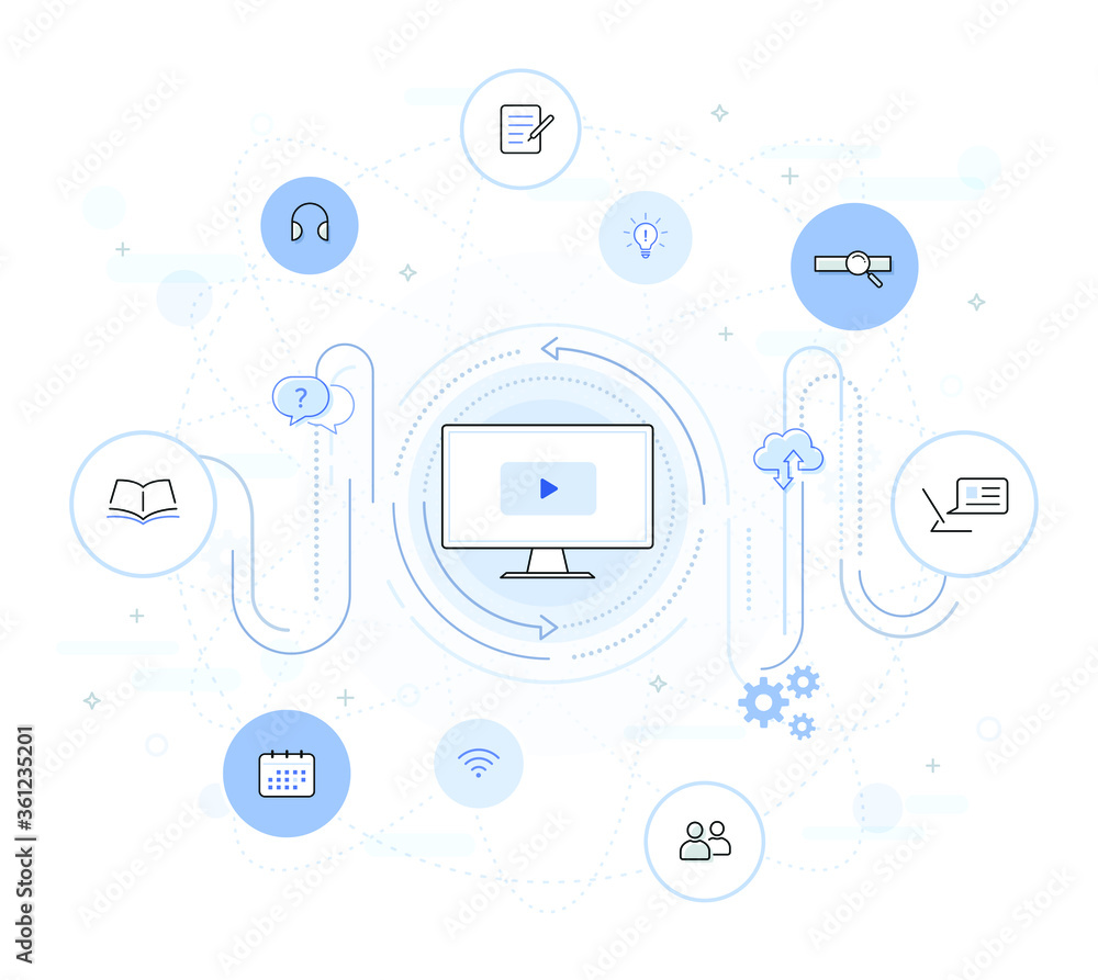 Online learning platform vector illustration. e-learning process with ...