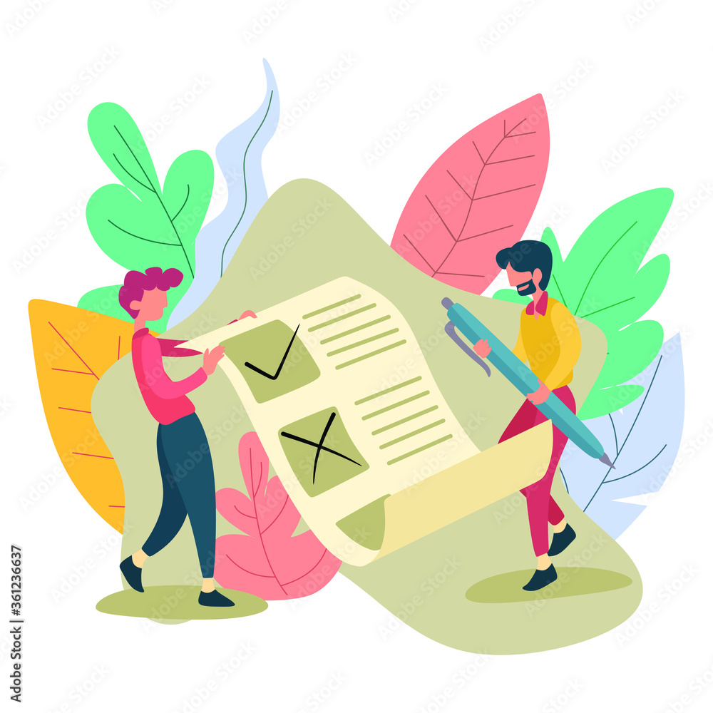 Boys, young man and form paper with a checklist. Online exam, taking ...