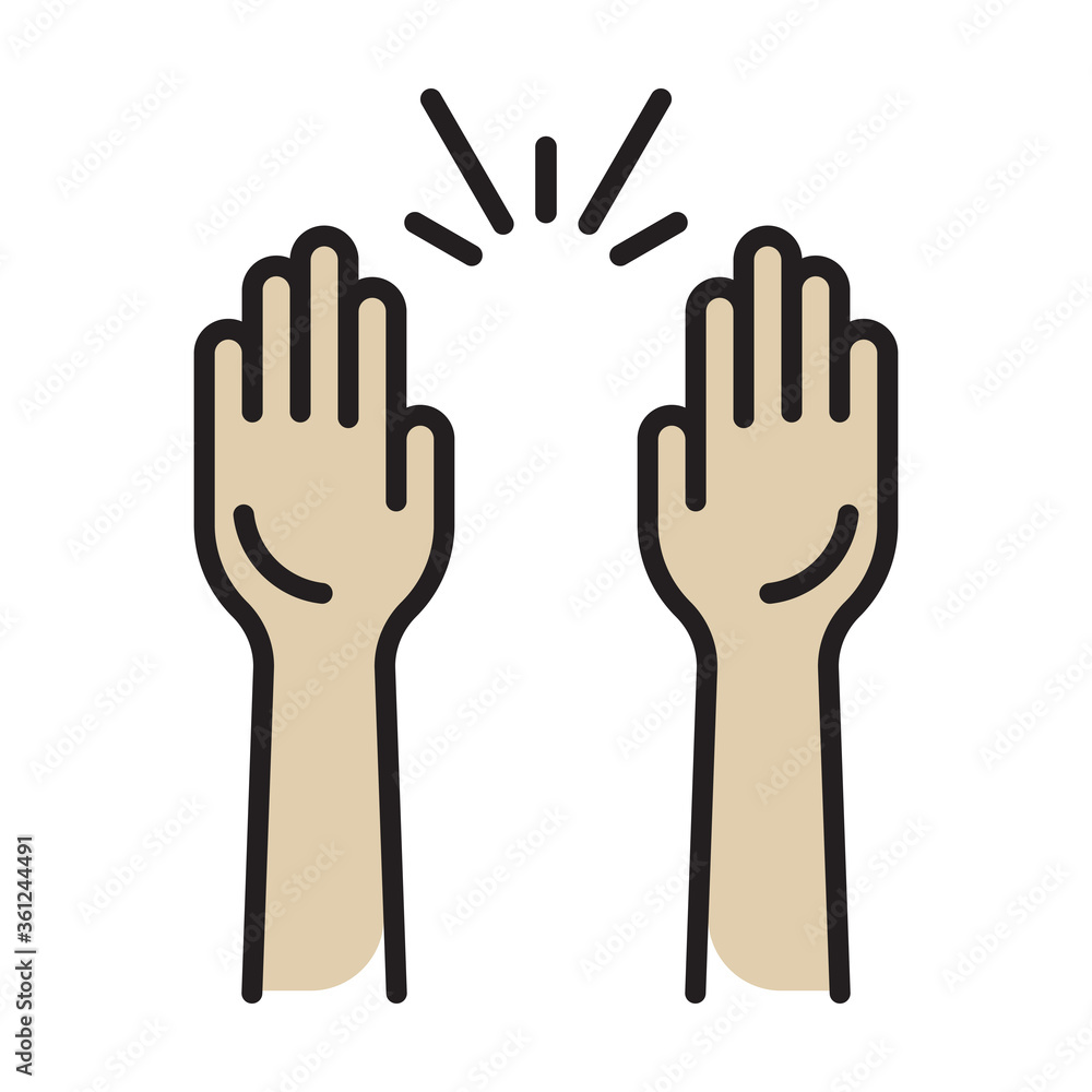 Raising hands audience celebrate flat colours icon for apps and ...