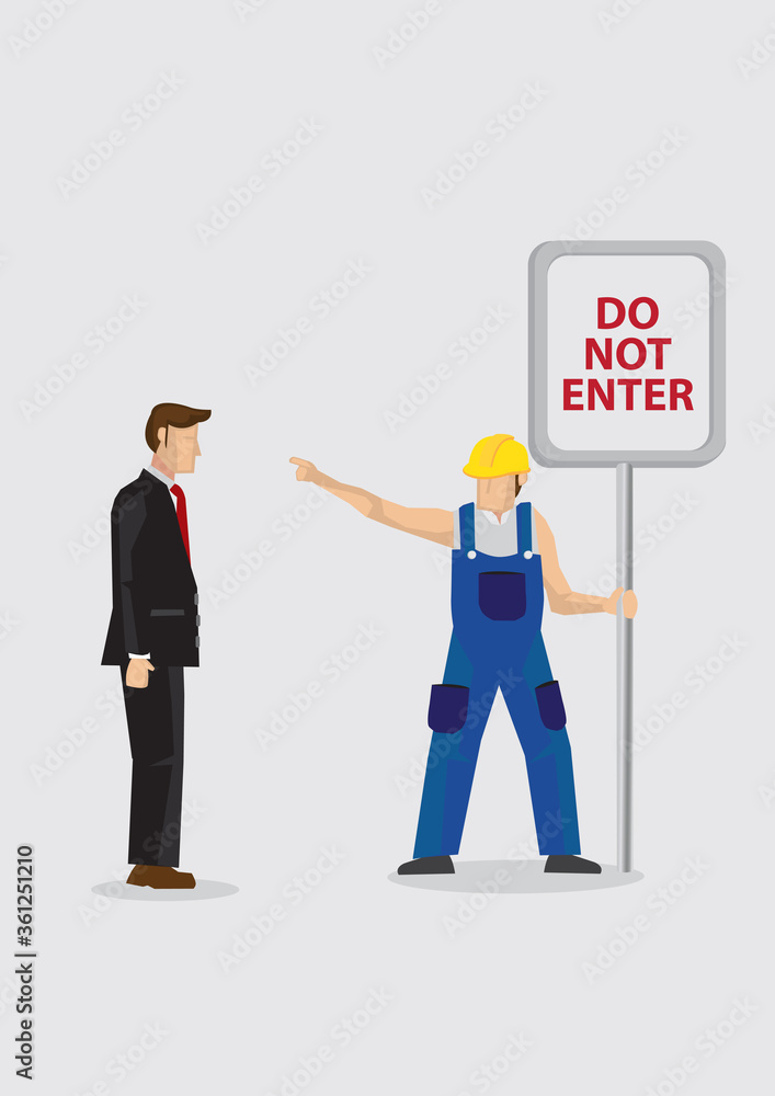 Construction Worker Tell Businessman Do Not Enter Cartoon Vector ...