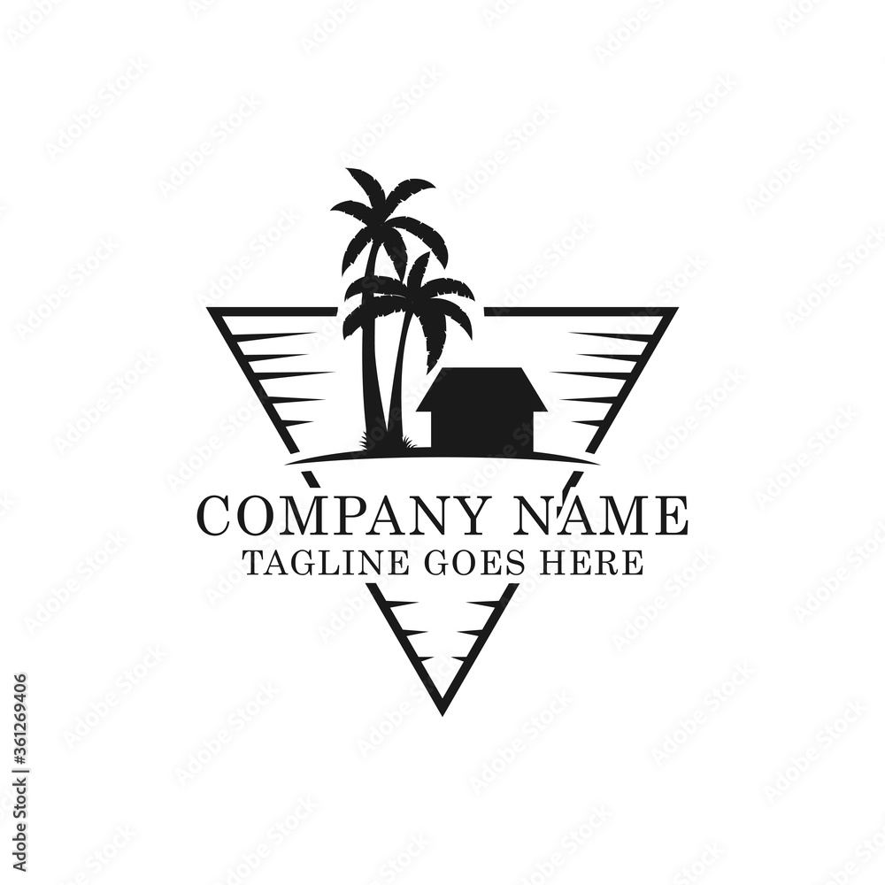 Simple Holiday travel logo vector in triangle with line art style, good ...
