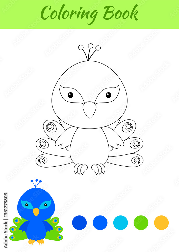 Coloring page happy little baby peacock. Printable coloring book for ...