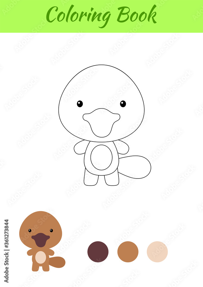 Coloring page happy little baby platypus. Printable coloring book for ...
