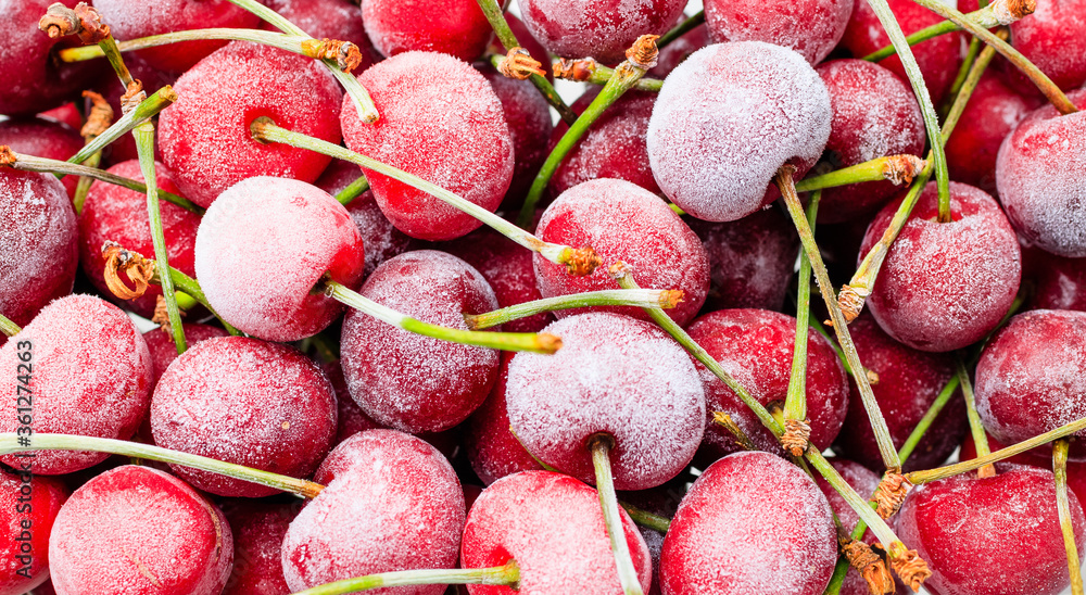 Beautiful sweet frozen cherry on a white background.Cherry in ice ...