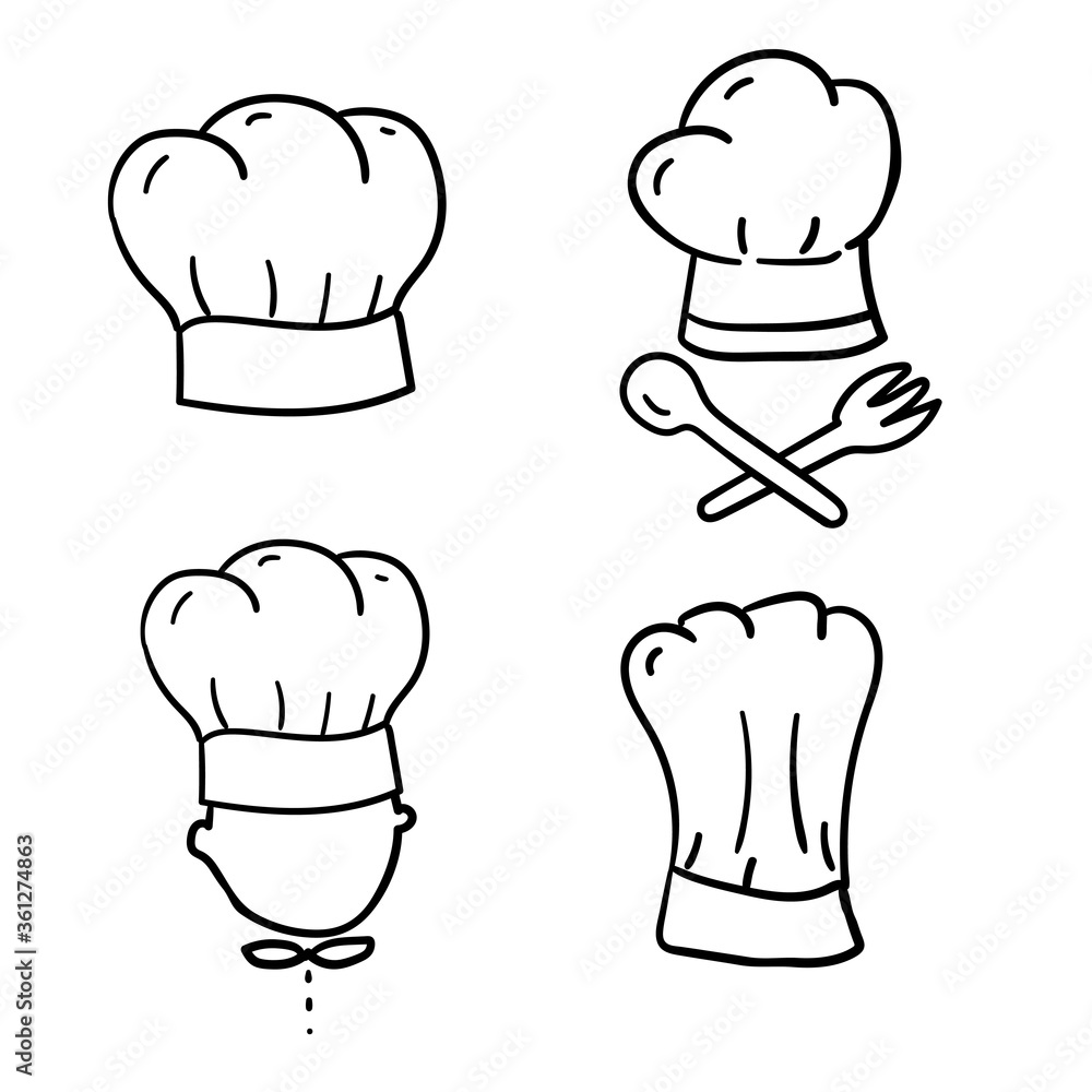 Chef hat vectors draw in doodle style isolated on white background ...